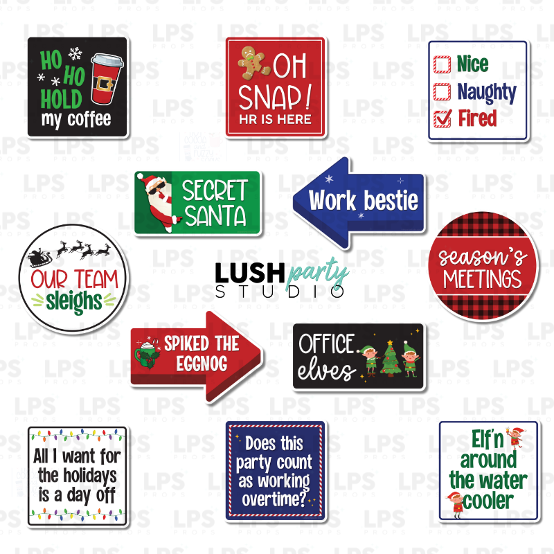 Office Christmas Xmas Photo Booth Prop Signs Bundle – Lush Party Studio ...