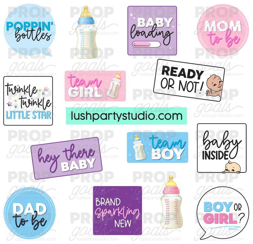 Baby shower gender reveal Photo Booth Prop Signs Bundle