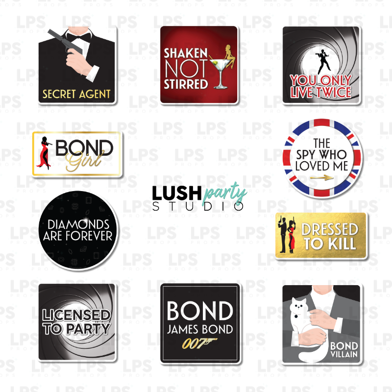 James Bond Photo Booth Prop Signs Bundle – Lush Party Studio Props