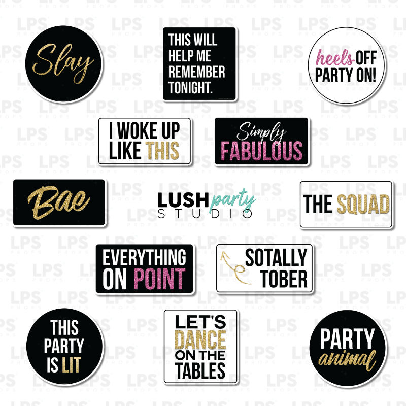 Party Photo Booth Prop Signs Bundle – Lush Party Studio Props