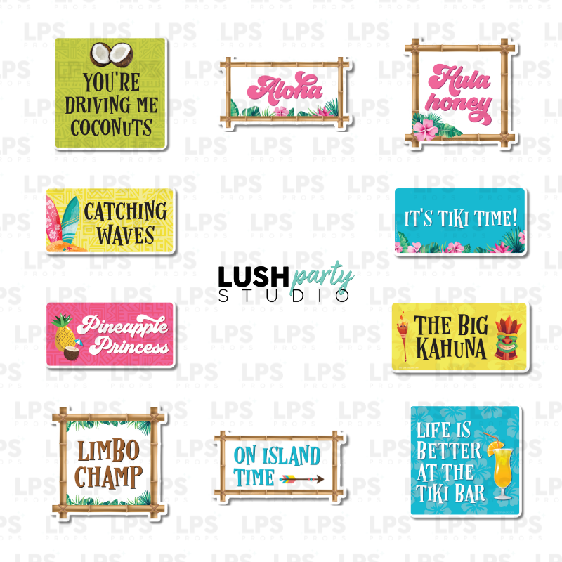 Tiki Luau Photo Booth Prop Signs Bundle – Lush Party Studio Props