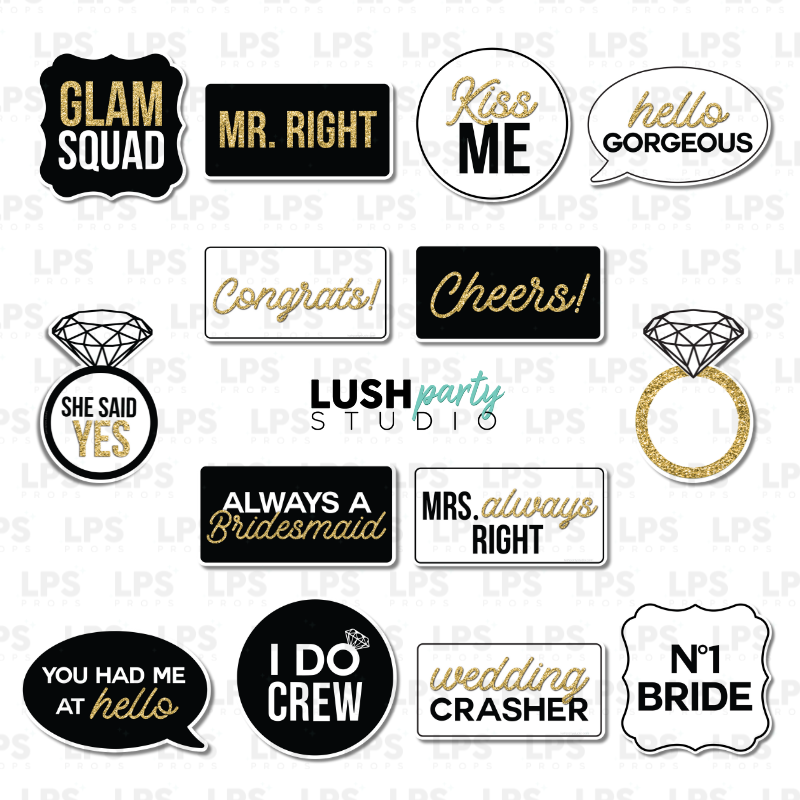 Wedding Photo Booth Prop Signs Bundle – Lush Party Studio Props