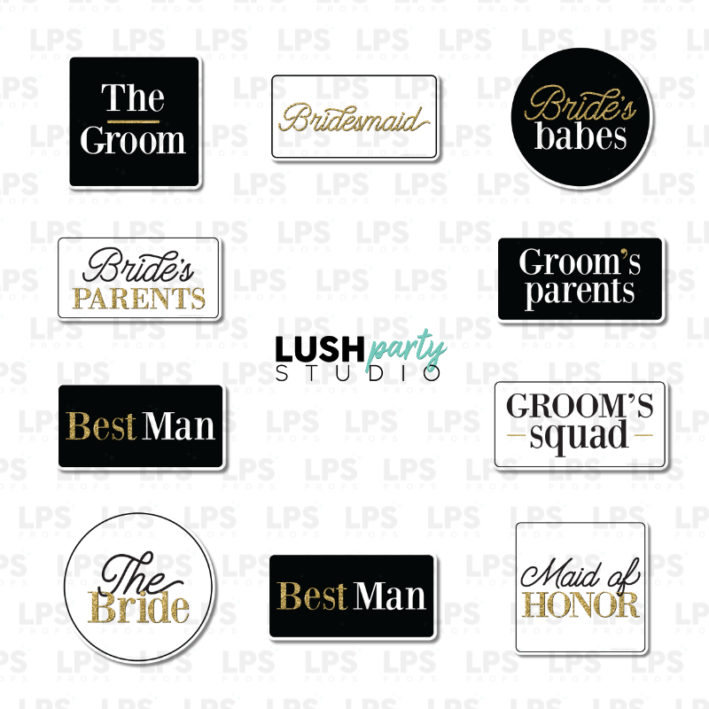 Wedding Bridal Party Entourage Photo Booth Prop Signs Bundle – Lush ...