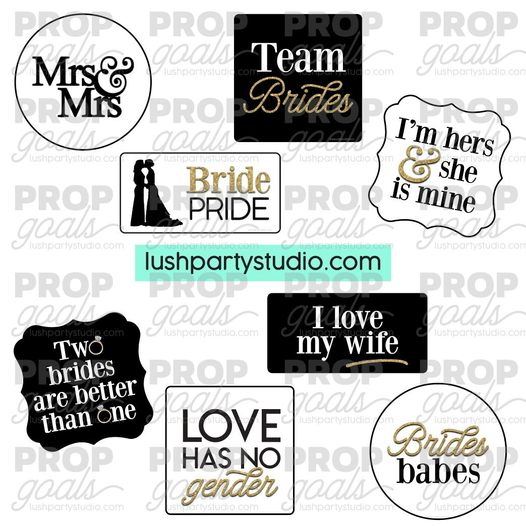 Same Sex Lesbian Wedding Photo Booth Prop Signs Bundle