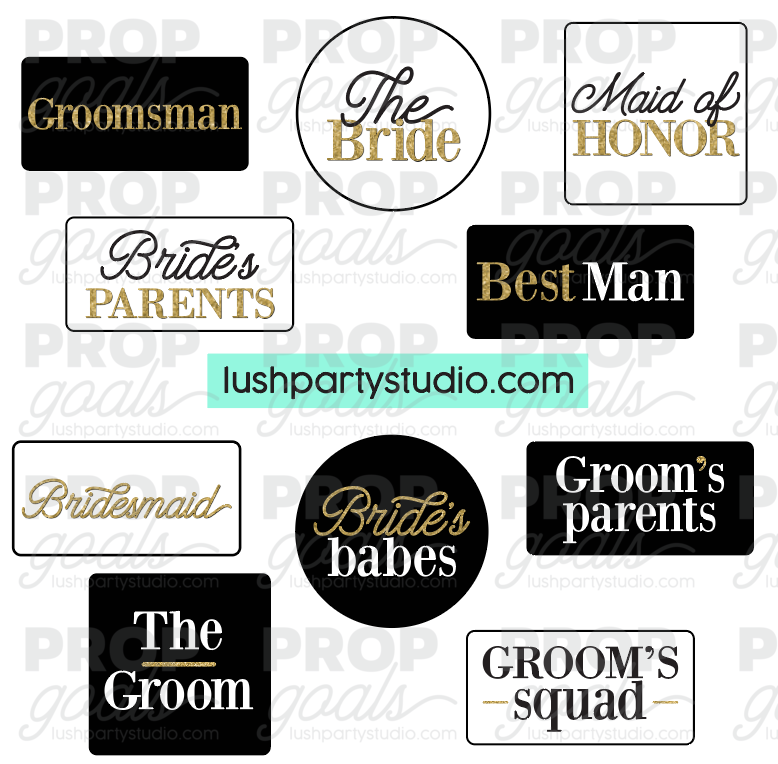 Wedding Bridal Party Entourage Photo Booth Prop Signs Bundle